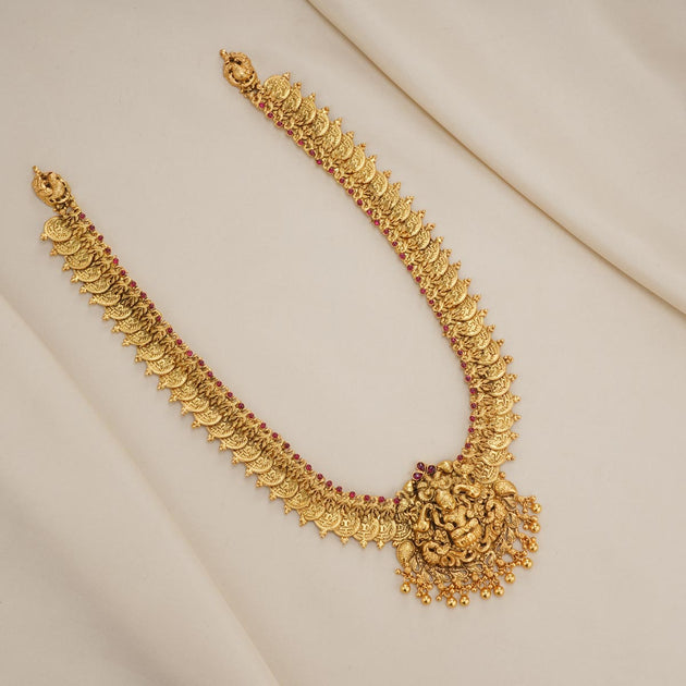 Gold Plated Kaasu Maalai Necklace Online | 92.5 Gold Plated Silver ...