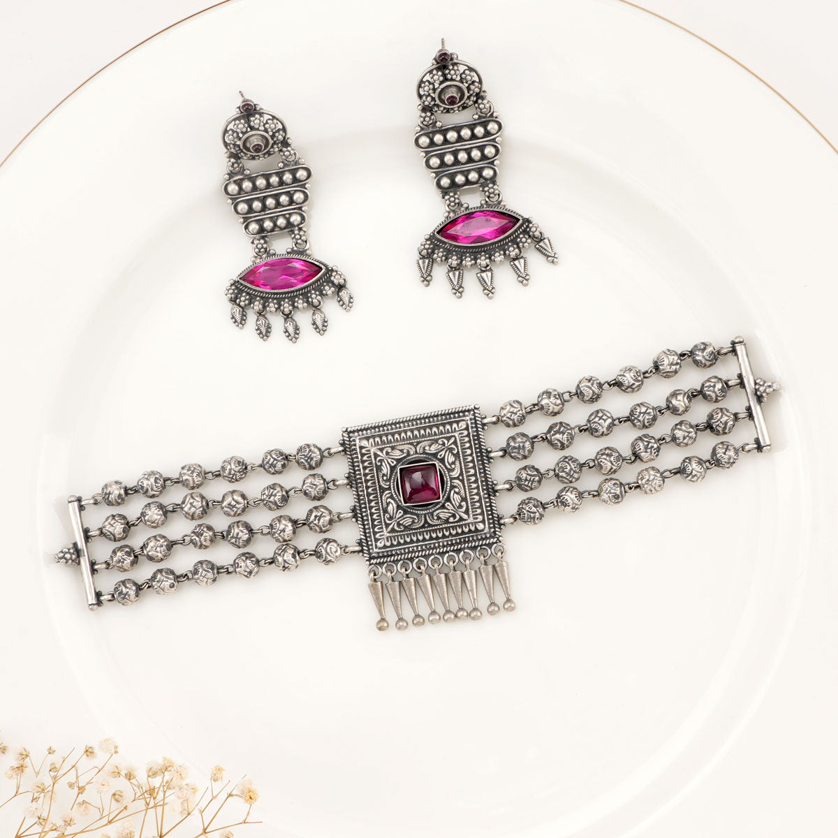 Preethika Oxidised Choker Set – The Amethyst Store