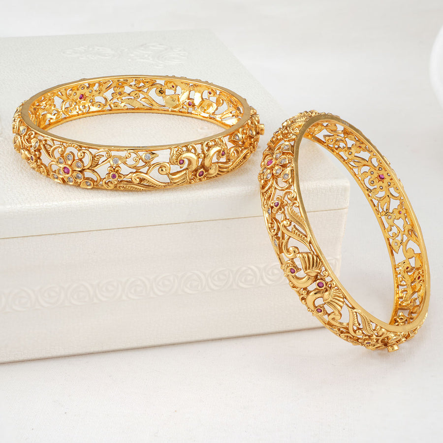 Gold Plated Silver Bangles with Stone | Silver Navarathana Stone ...