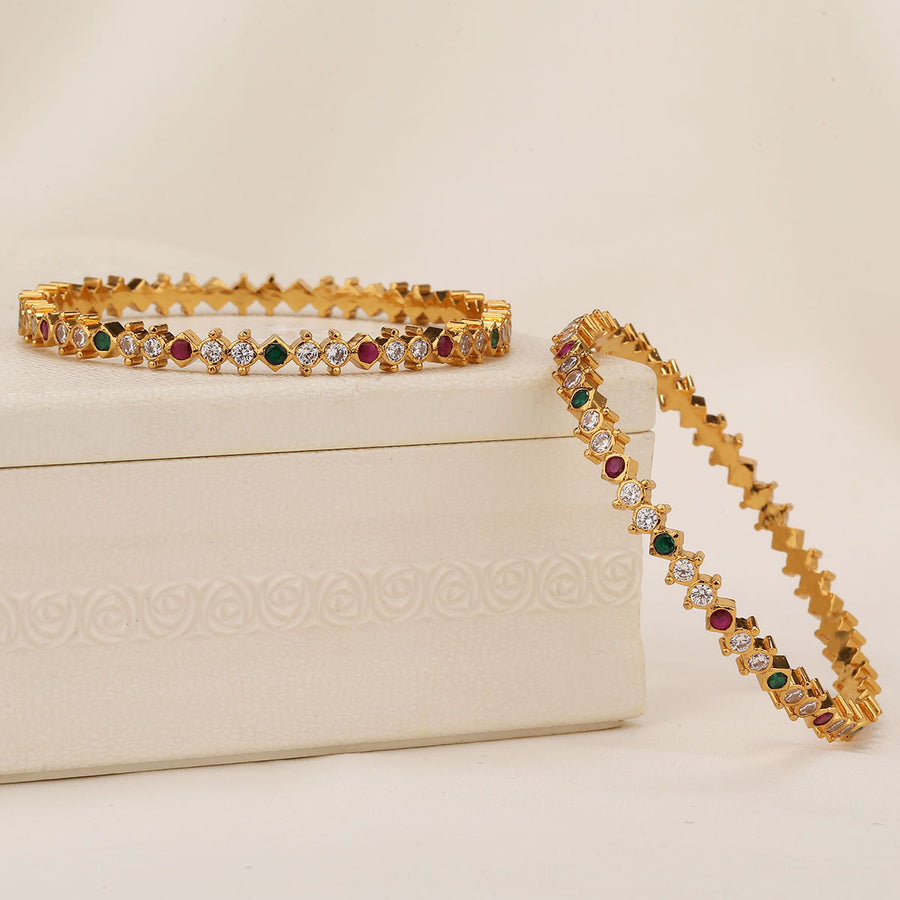 Gold Plated Silver Bangles with Stone | Silver Navarathana Stone ...