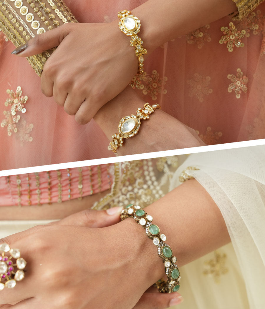Gold Plated Silver Bangles Online | Buy Oxidised Silver Kundan Bangles ...