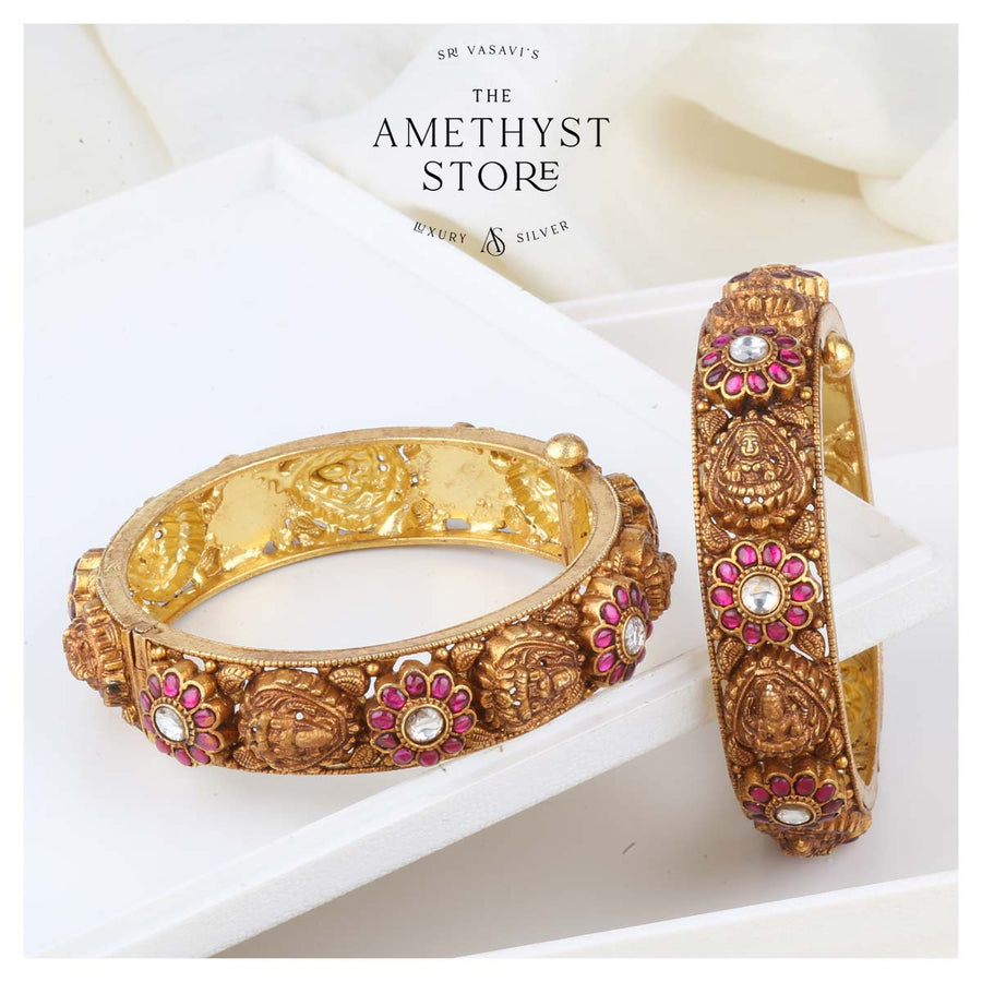 Gold Plated Silver Bangles Online | Antique Nagas Design Silver Bangles ...