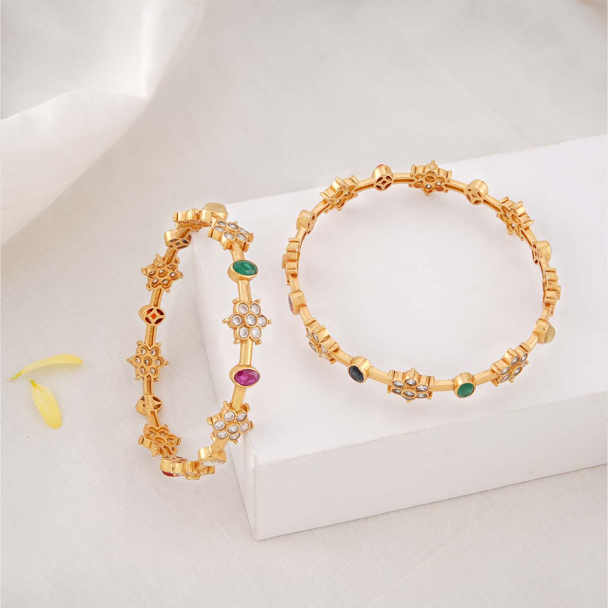 Buy Ravishing Navarathna Pair Bangles | 92.5 Gold Plated Navarathna ...